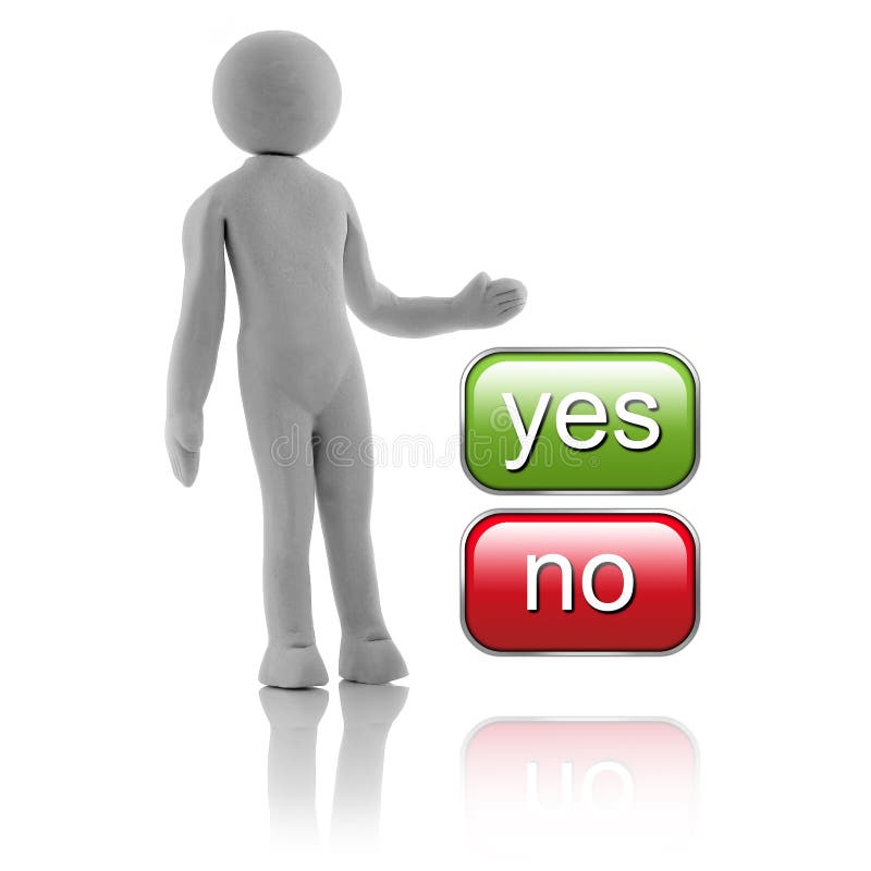 3D People - Concept. Man, Person Choosing between Yes or No Buttons ...