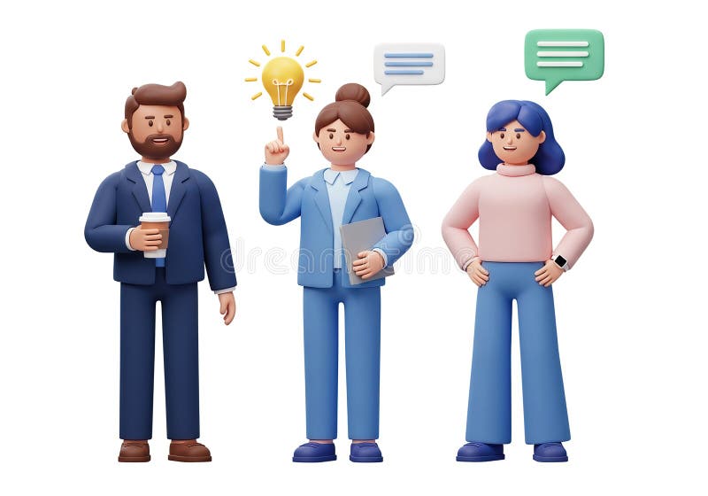 3D People Discussing Ideas Symbolize Brainstorming and Collaboration ...