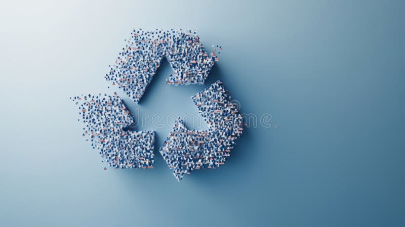 3D People Forming Recycle Symbol on Blue Background Concept Stock Photo ...
