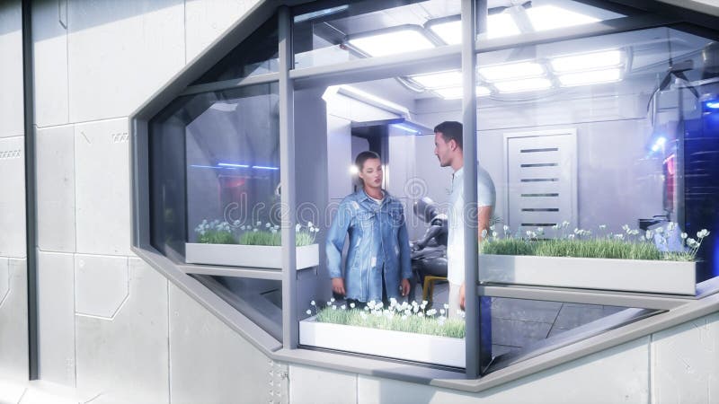 3d People in Futuristic Living Room. Future Concept. 3d Rendering ...