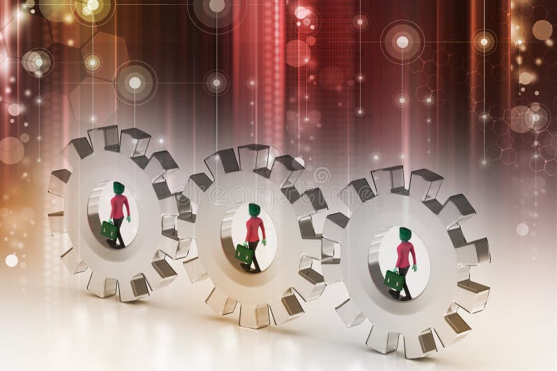 3d People in Gear, Team Work Concept Stock Illustration - Illustration ...