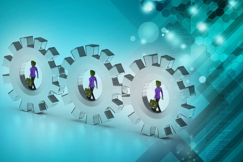 3d People in Gear, Team Work Concept Stock Illustration - Illustration ...