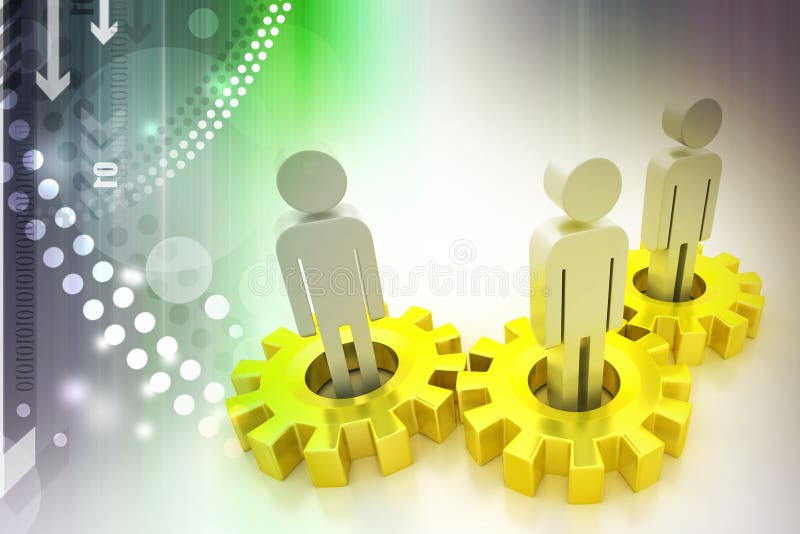 3d People in Gear, Team Work Concept Stock Illustration - Illustration ...