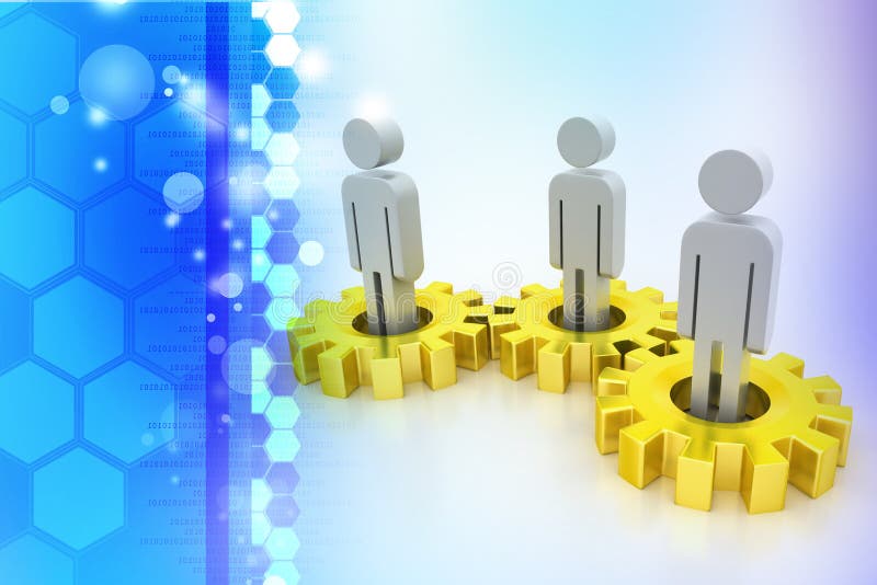 3d People in Gear, Team Work Concept Stock Illustration - Illustration ...