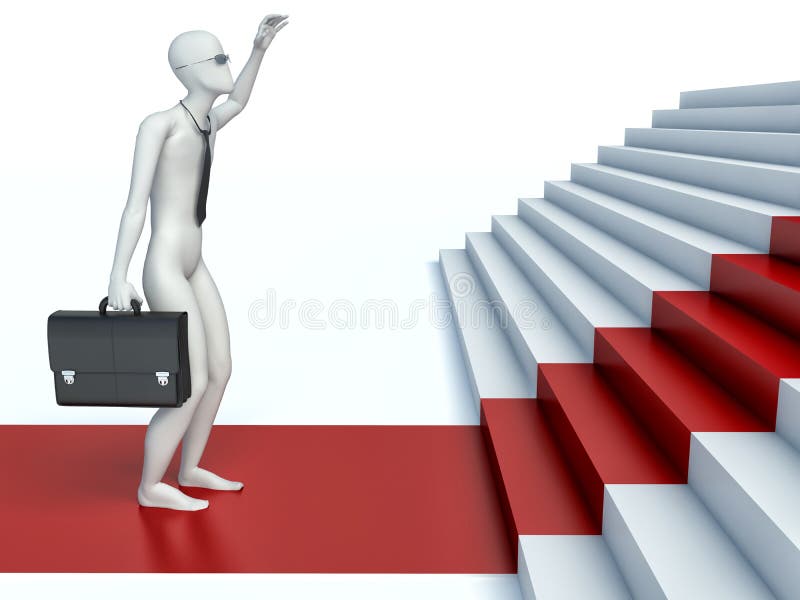 3d People Going on a Red Path Upwards on Steps Stock Illustration ...