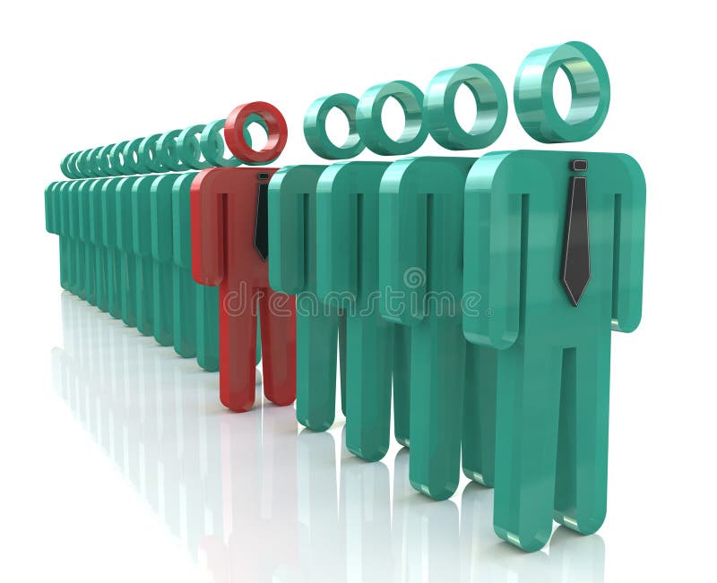 3d People in Line and One is Different in Color Stock Illustration ...
