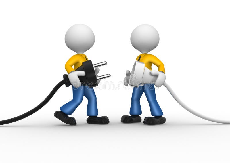 3d People Connecting Electric Cable. Stock Illustration - Illustration ...