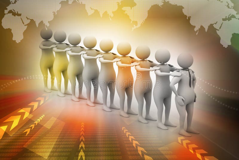 3d people in queue stock illustration. Illustration of colleagues ...