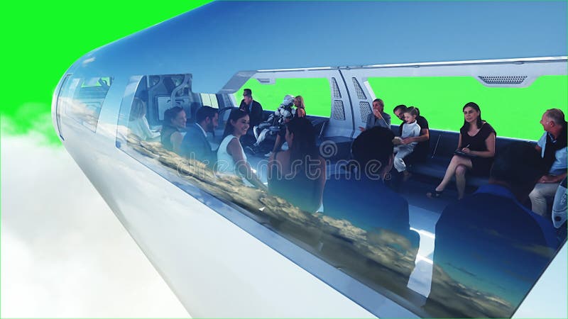3d People and Robots. Flying Passenger Train. Utopia. Concept of the ...