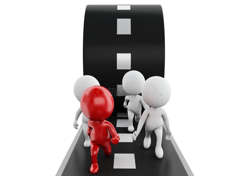 3d People Running with a Red Leader on a Road. Leader Concept Stock ...