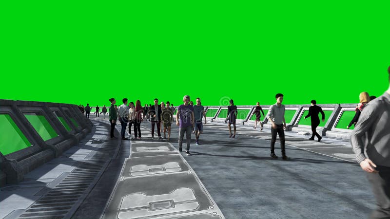 3d People in Sci Fi Tonnel. Traffic. Concept of Future. Green Screen ...