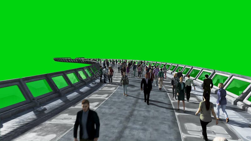 3d People in Sci Fi Tonnel. Traffic. Concept of Future. Green Screen ...