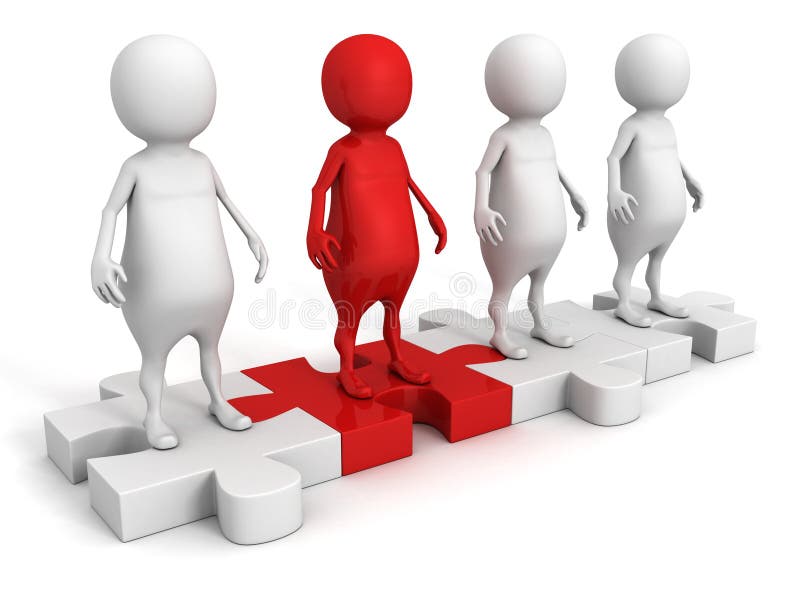 3d People Team Group on Puzzle with Red Leader Stock Illustration ...