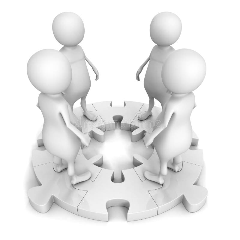 3d People Team Group on Round Concept Teamwork Puzzle Stock ...