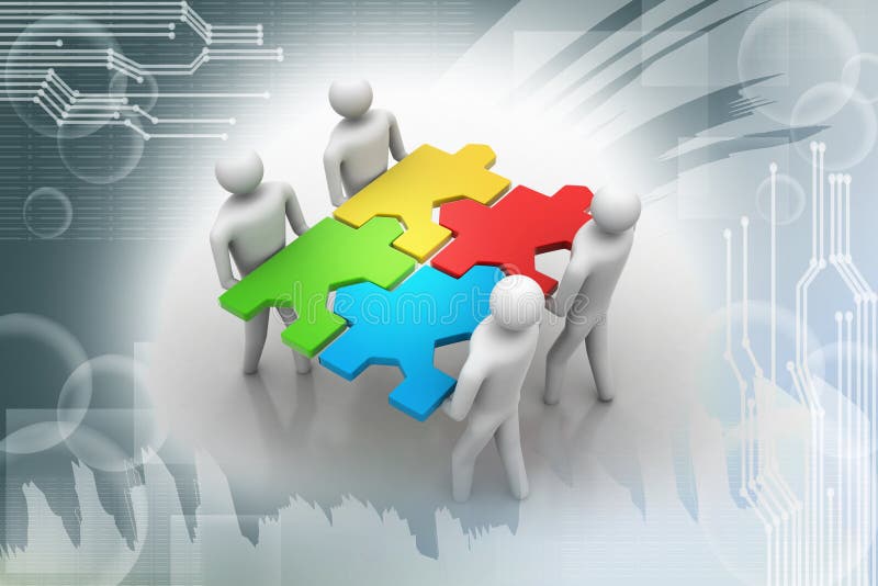 3d People - Team with the Puzzles in Hands Stock Illustration ...