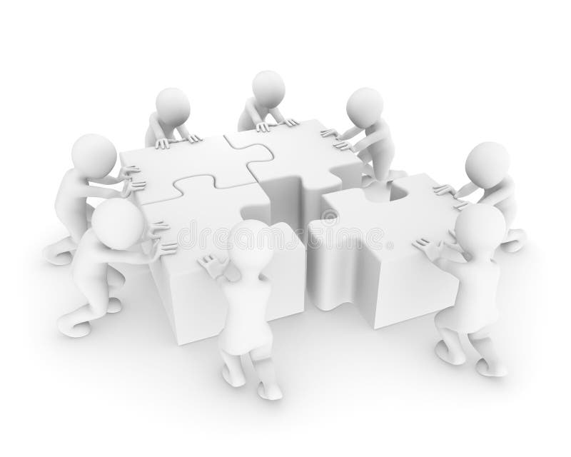 3d People Working with Jigsaw Puzzle Stock Illustration - Illustration ...