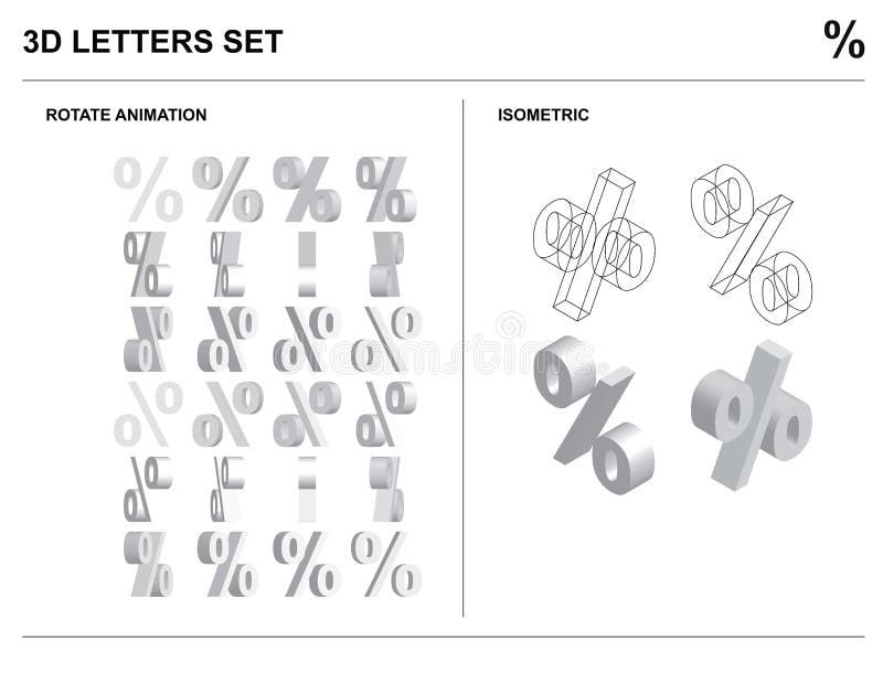 3d Percent Alphabet Letters Set Animate Isometric Wireframe Vector ...
