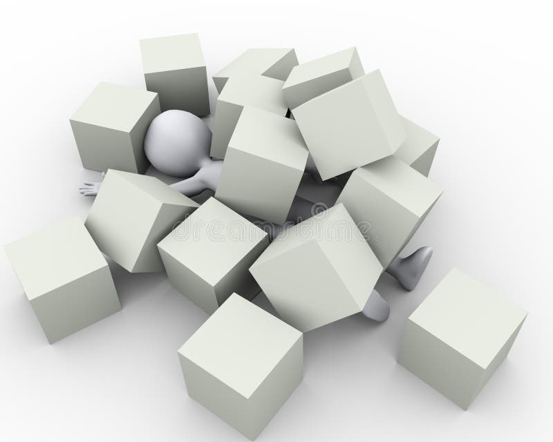 3d Person Covered with Boxes Cubes Stock Illustration - Illustration of ...