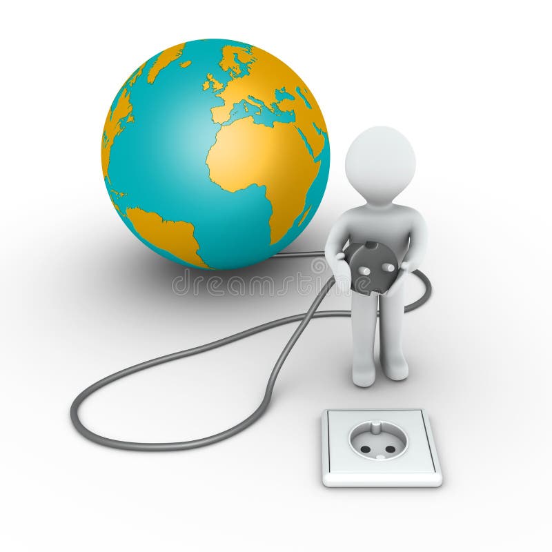 Person is about To Plug in the Globe Stock Illustration - Illustration ...