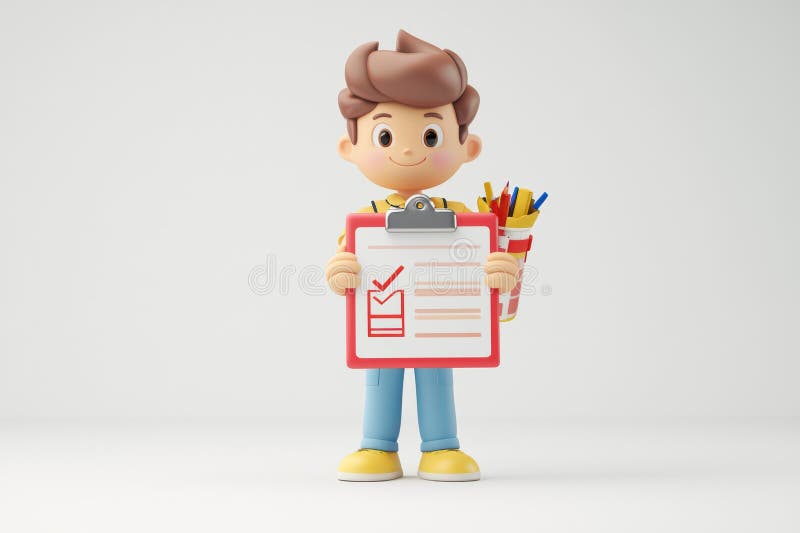 3D Person Holding a Red Clipboard with Checked Boxes, Representing Task ...