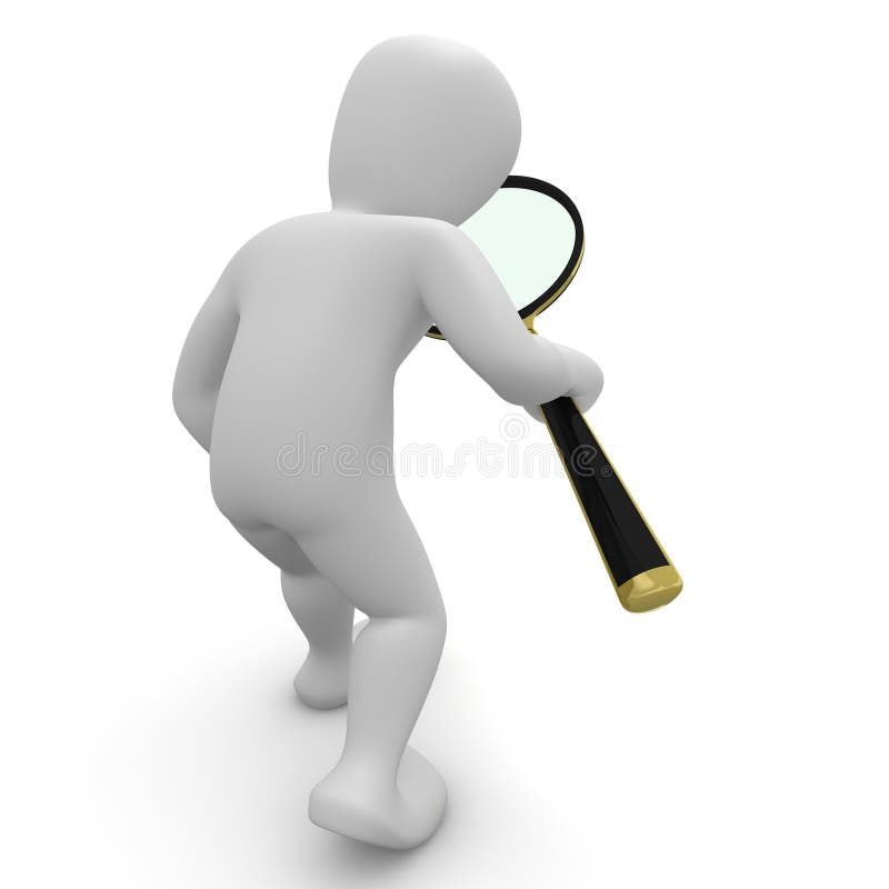 3D Person with Magnifying Glass in Hand Doing Search Stock Illustration ...