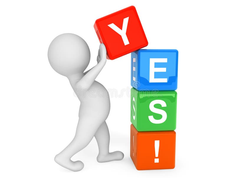 3d Person Placing Yes Cubes Stock Illustration - Illustration of ...