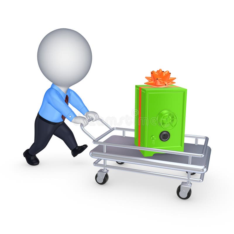 3d Person with Safe on a Pushcart. Stock Illustration - Illustration of ...