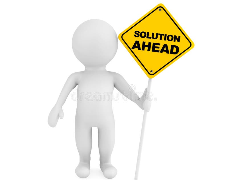 3d Person With Solution Ahead Traffic Sign Stock Illustration ...