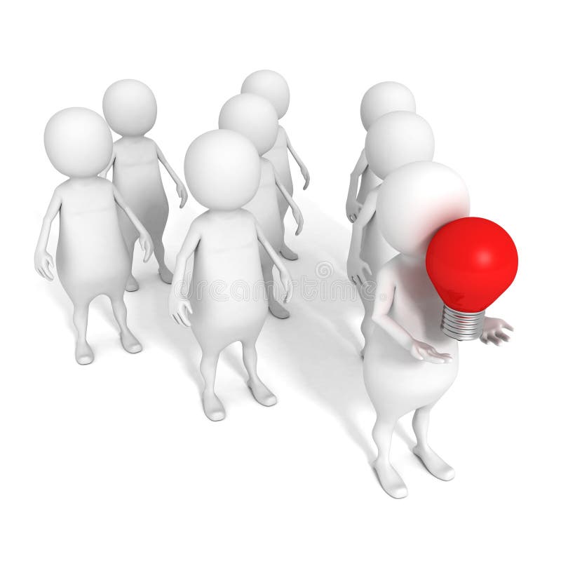 3d Person in Team Leadeship Red Bulb Idea Concept Stock Illustration ...