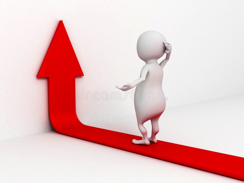 3d Person Thinks about Problem Arrow Behind Wall Stock Illustration ...