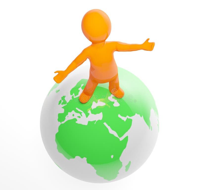 World Globe with Person on Top of it Stock Illustration - Illustration ...