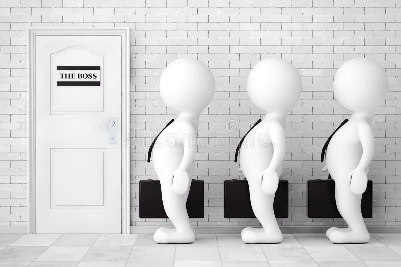 3d Persons in Line Waiting for Boss Interview. 3d Rendering Stock ...