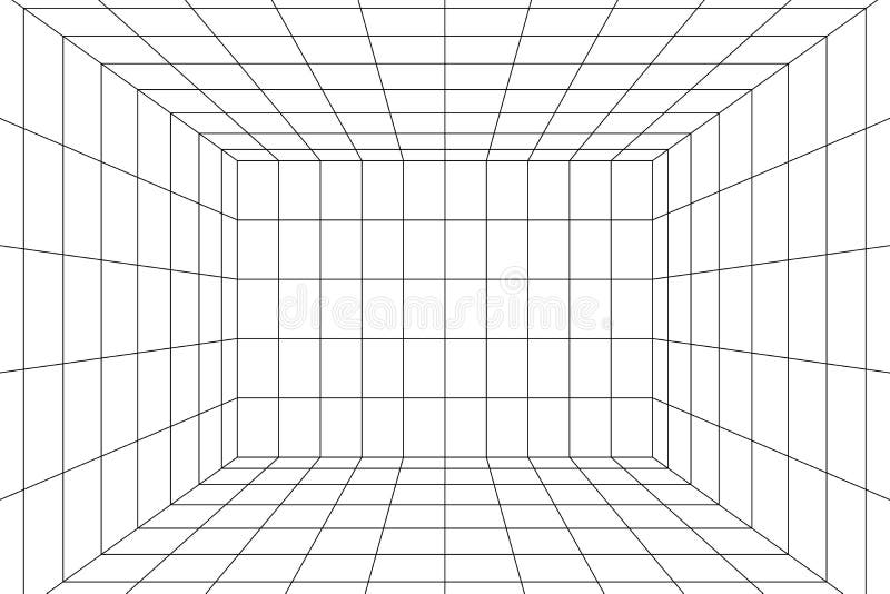 3D Perspective Digital Grid of Room Space with One Point Perspective ...