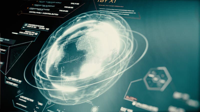 3D Perspective Digital HUD Earth Globe User Interface. Military and ...