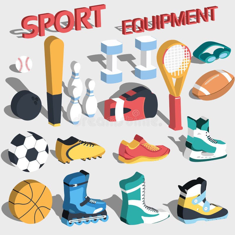 3d Perspective Flat Sport Equipment Vector Stock Vector - Illustration ...