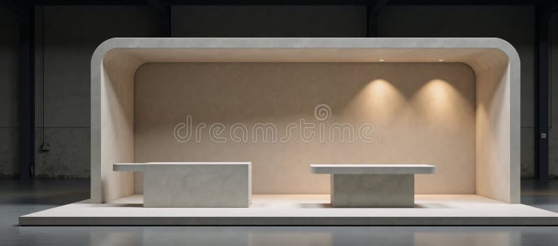 3D Perspective Render Minimalistic Cement Texture Exhibition Booth ...