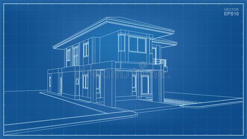 3D Perspective Wireframe of House Exterior. Vector Stock Vector ...