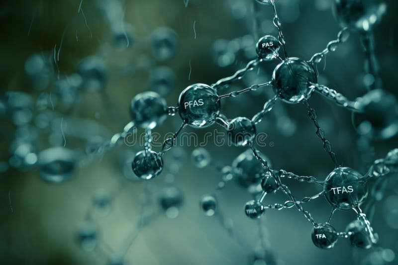 3d Pfas Molecular Structure Close Up Emphasising Health Risks Concept For Informative Banner