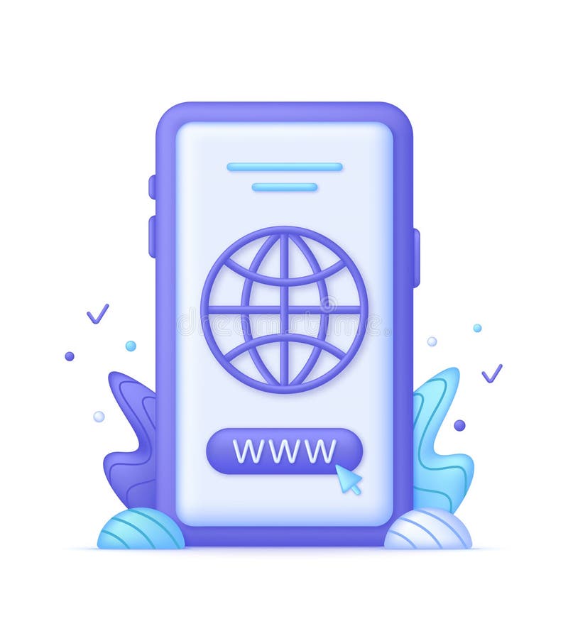 3D Phone and Globe Hyperlink Icon. Search WWW Sign. Web Hosting ...