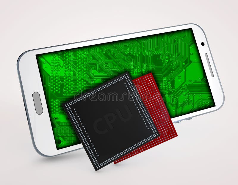 3d Phones CPU on a White Background Stock Illustration - Illustration ...