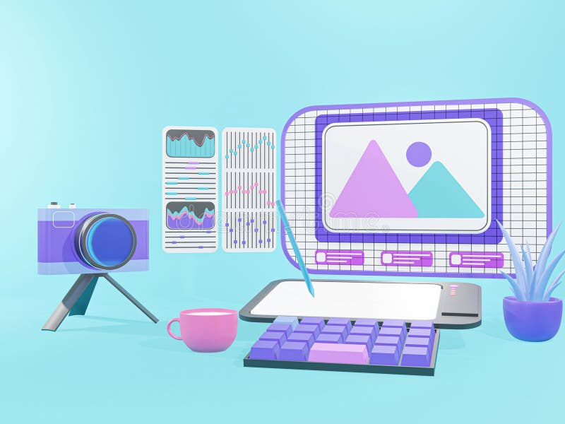 3D Photo or Graphic Editor on Laptop and Sketching Pen Tablet Tools ...