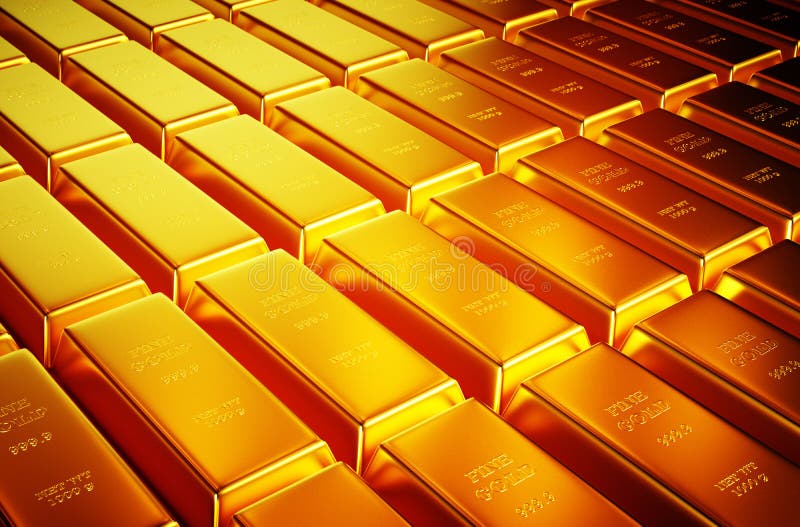 3d Photo Realistic Image of Lots of Golden Bar Stock Illustration ...