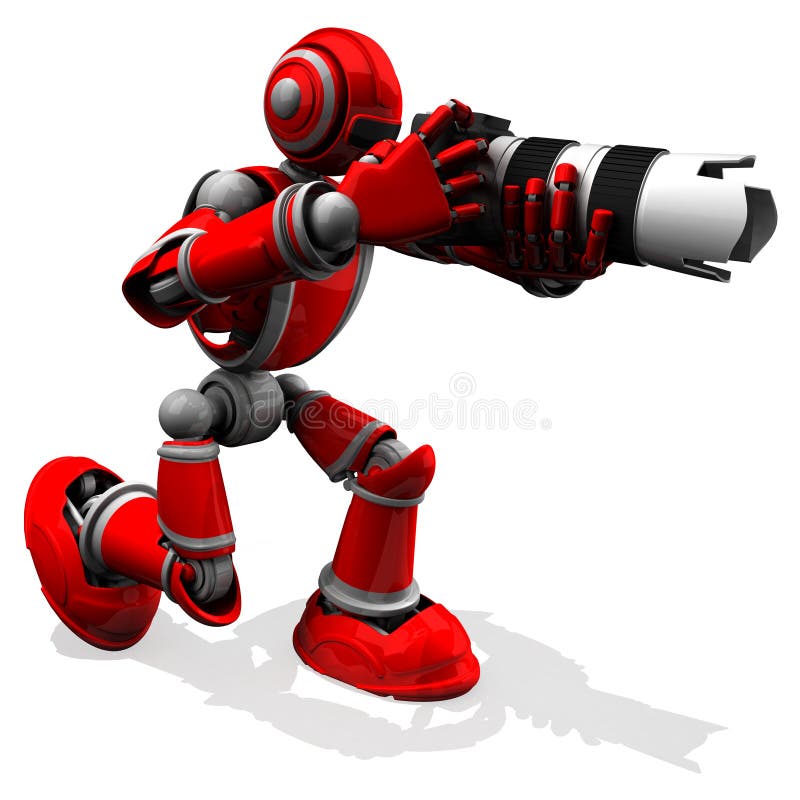 3D Photographer Robot Red Color Pose with DSLR Camera Stock ...