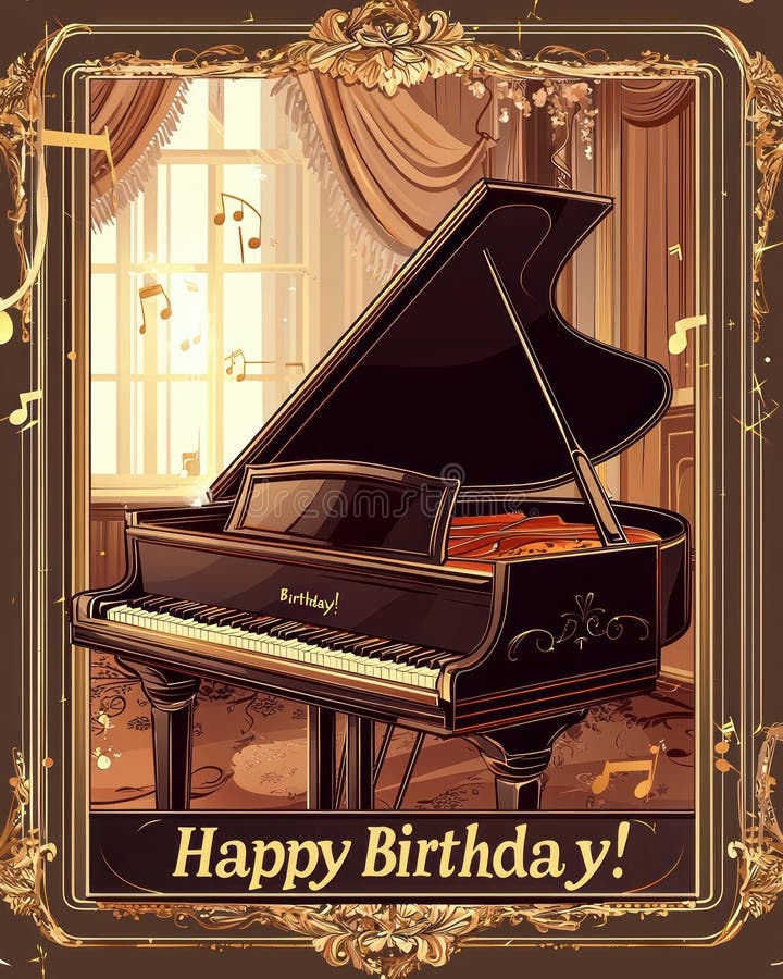 3D Piano Card for Birthday Celebration Event Stock Illustration ...