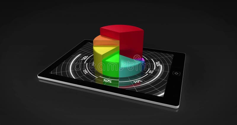 3D Pie Chart Animation Over Tablet Screen Displaying Data Percentages ...