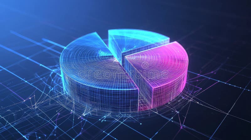 3D Pie Chart with Blue and Purple Sections on a Dark Blue Background ...