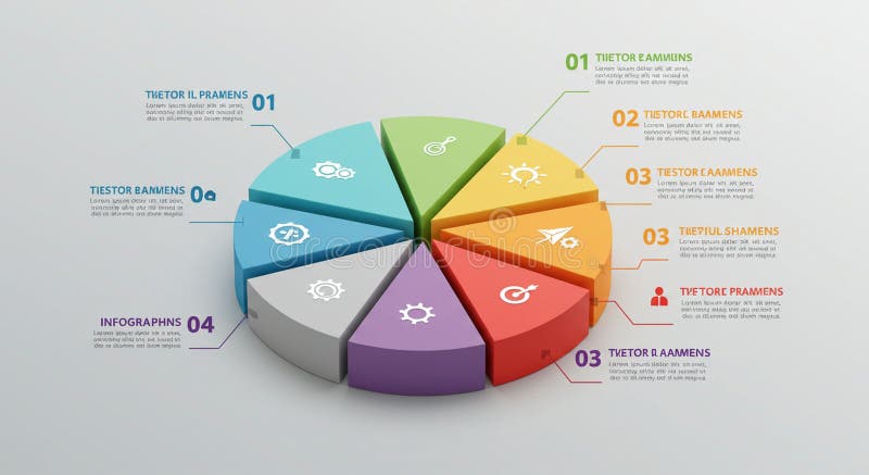 3D Pie Chart with Eight Multicolored Segments, Each Representing ...