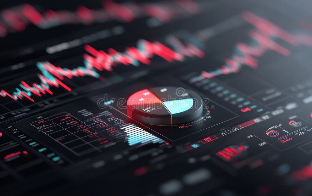 3D Pie Chart and Financial Data on Digital Dashboard Stock Illustration ...