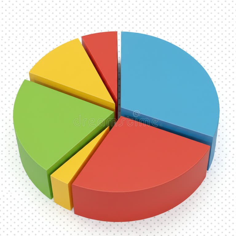 A 3D Pie Chart with Five Distinct Segments in Blue, Red, Green, Yellow ...