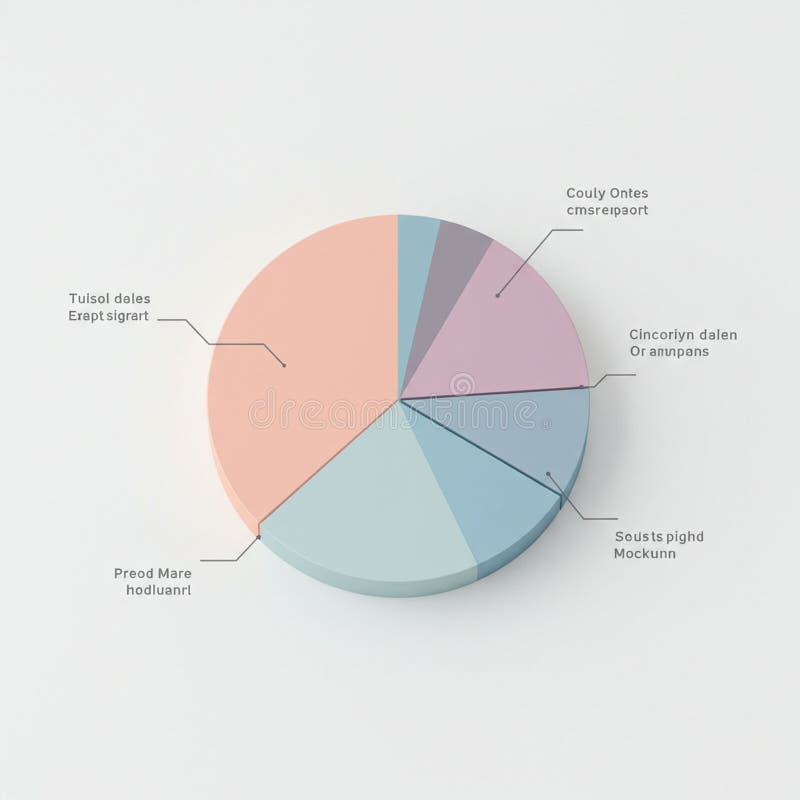 3D Pie Chart with Five Segments in Pastel Colors: Peach, Blue, Gray ...
